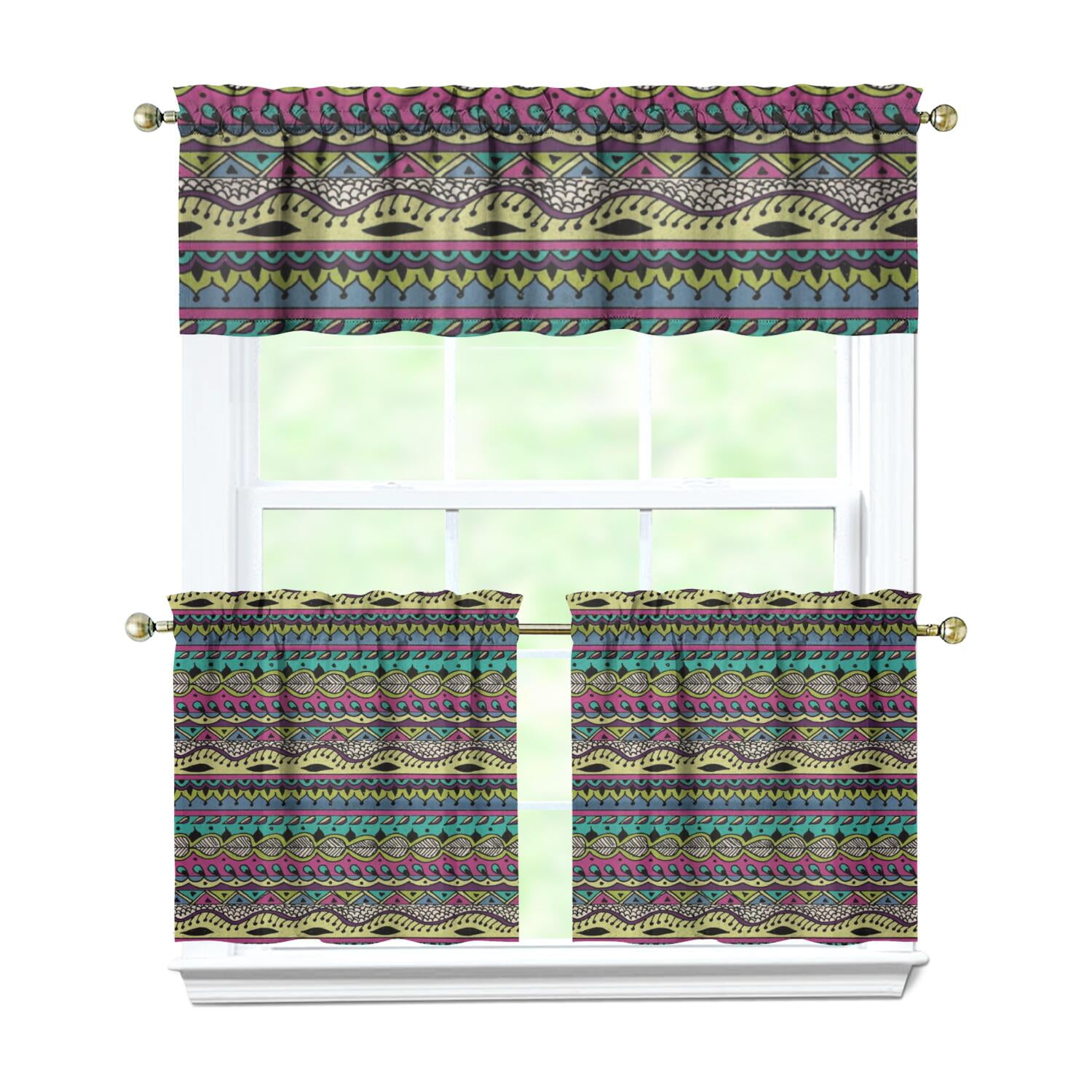 Boho Rustic Kitchen Curtains Set 3-Piece Nordic Style Tier and Valance ...
