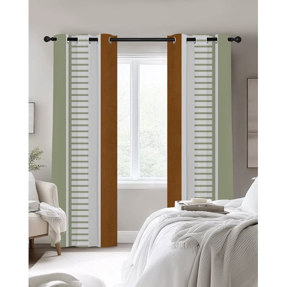 Boho Sage Blackout Curtains 2 Panels, Green and Brown Striped Geometric ...