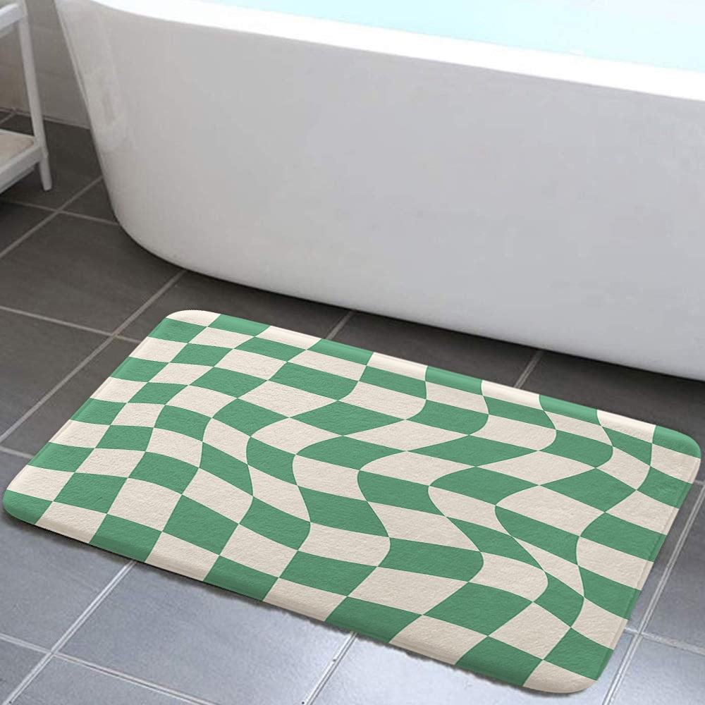 Boho Sage Green Bath Rugs, Trendy Retro Trippy Groovy Wavy Swirl ...