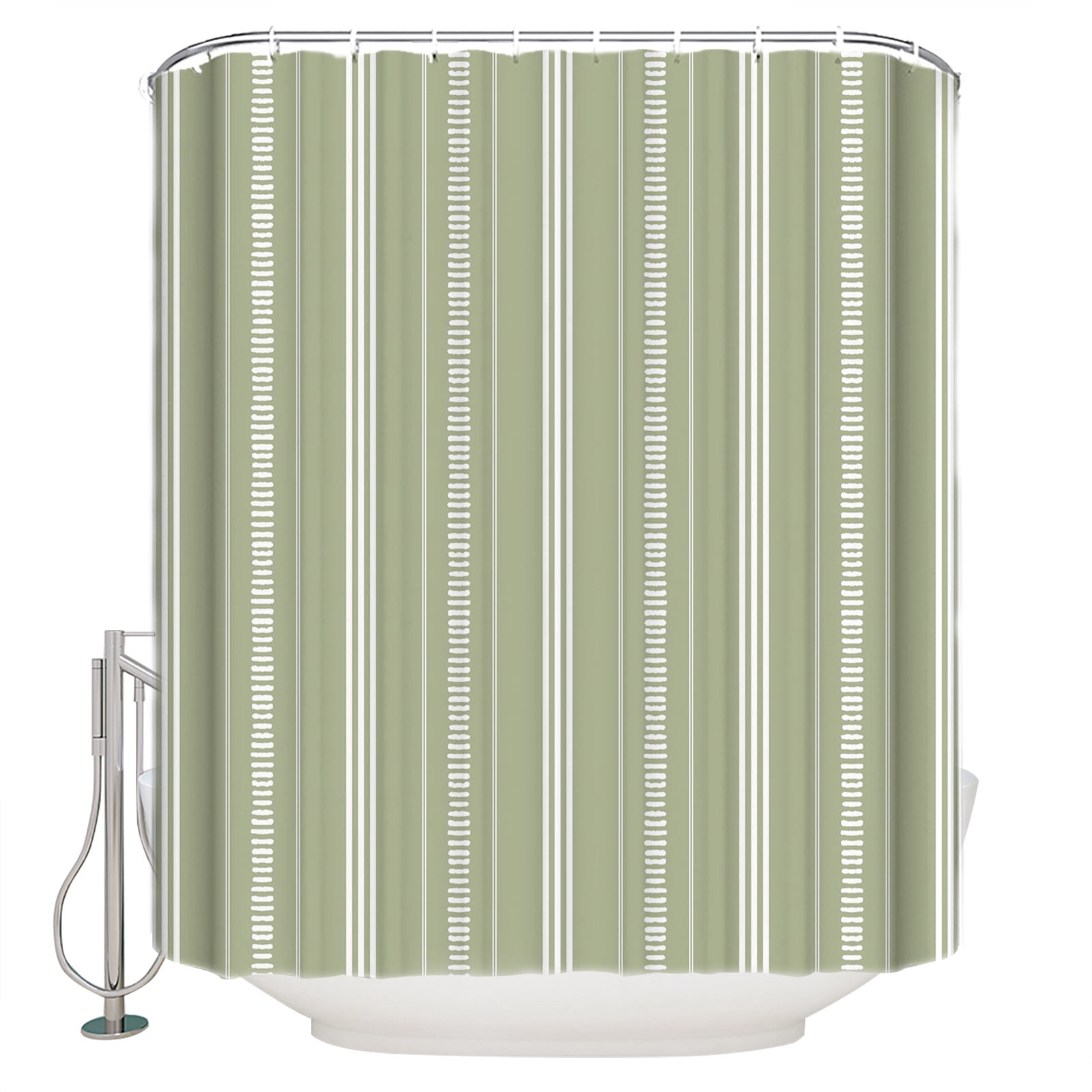 Boho Sage Green Bathroom Shower Curtains with 12 Hooks Polyester ...