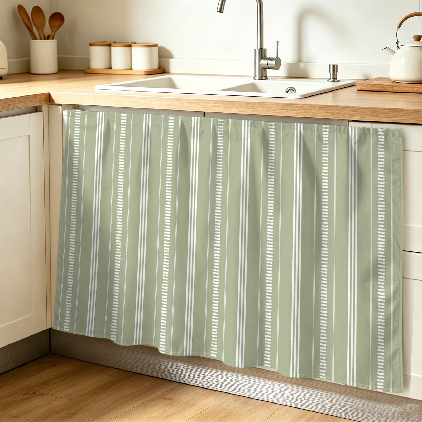 Boho Sage Green Cabinet Curtains for Shelves, Minimalist Farmhouse ...