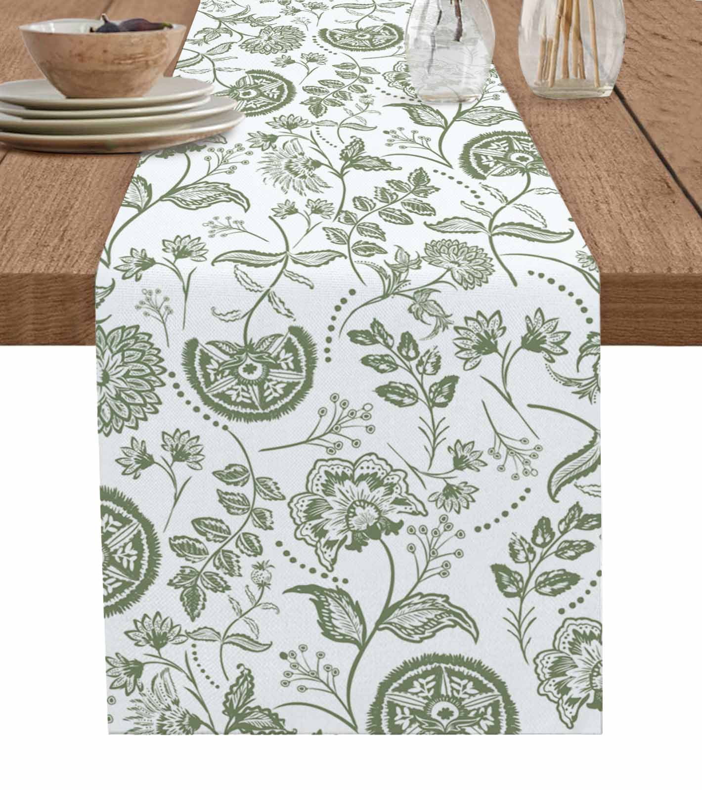 Boho Sage Green Floral Burlap Cotton Table Runner 13x48 Inches Long ...