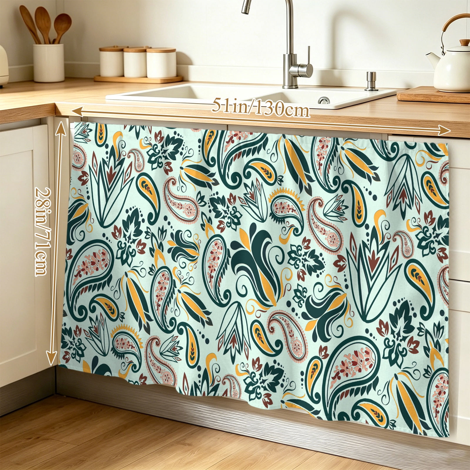 Boho Sage Green Floral Cabinet Curtain 28"W x 51"L, Farmhouse Botanical ...