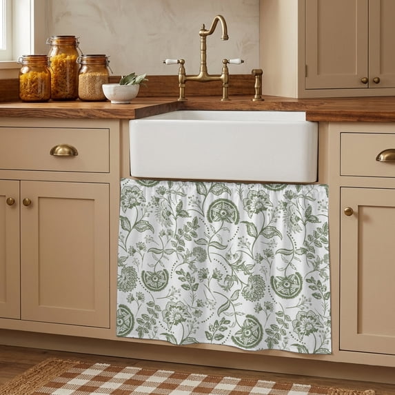 Boho Sage Green Floral Cabinet Curtains 27.6"W x 35.4"L, Vintage ...
