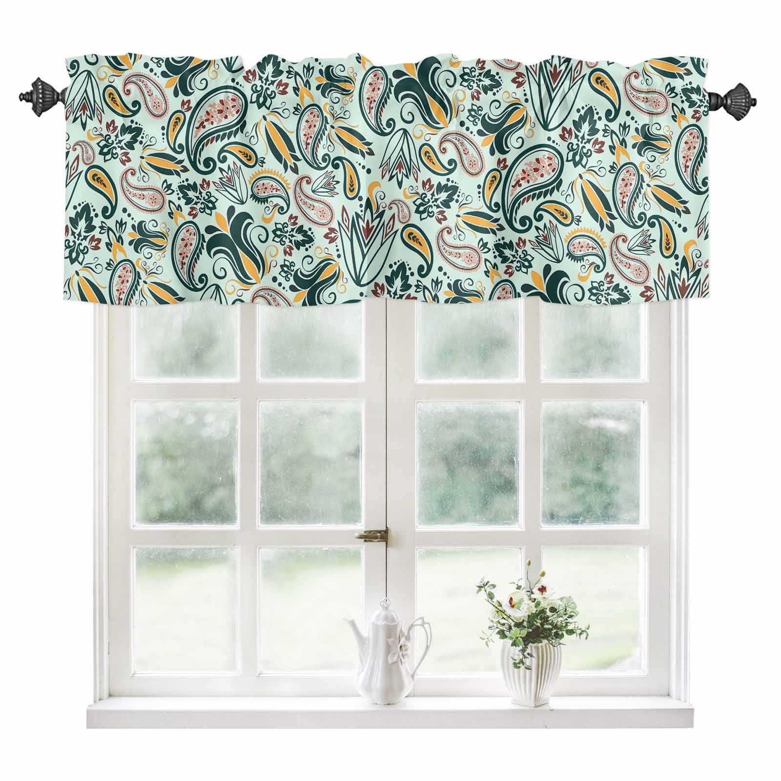 Boho Sage Green Floral Kitchen Valances for Windows 60x18 Inch Kitchen ...