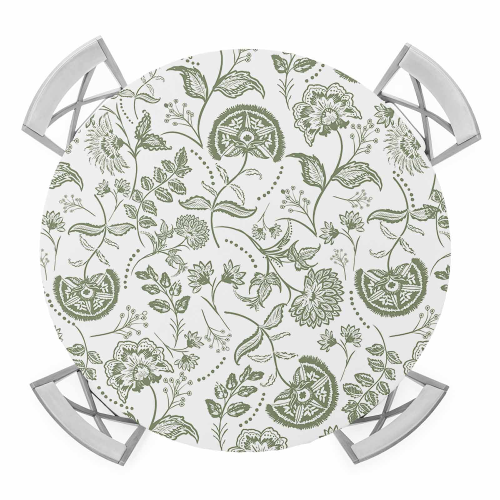 Boho Sage Green Floral Round Tablecloth for 55-60 Inch Tables,Fitted ...