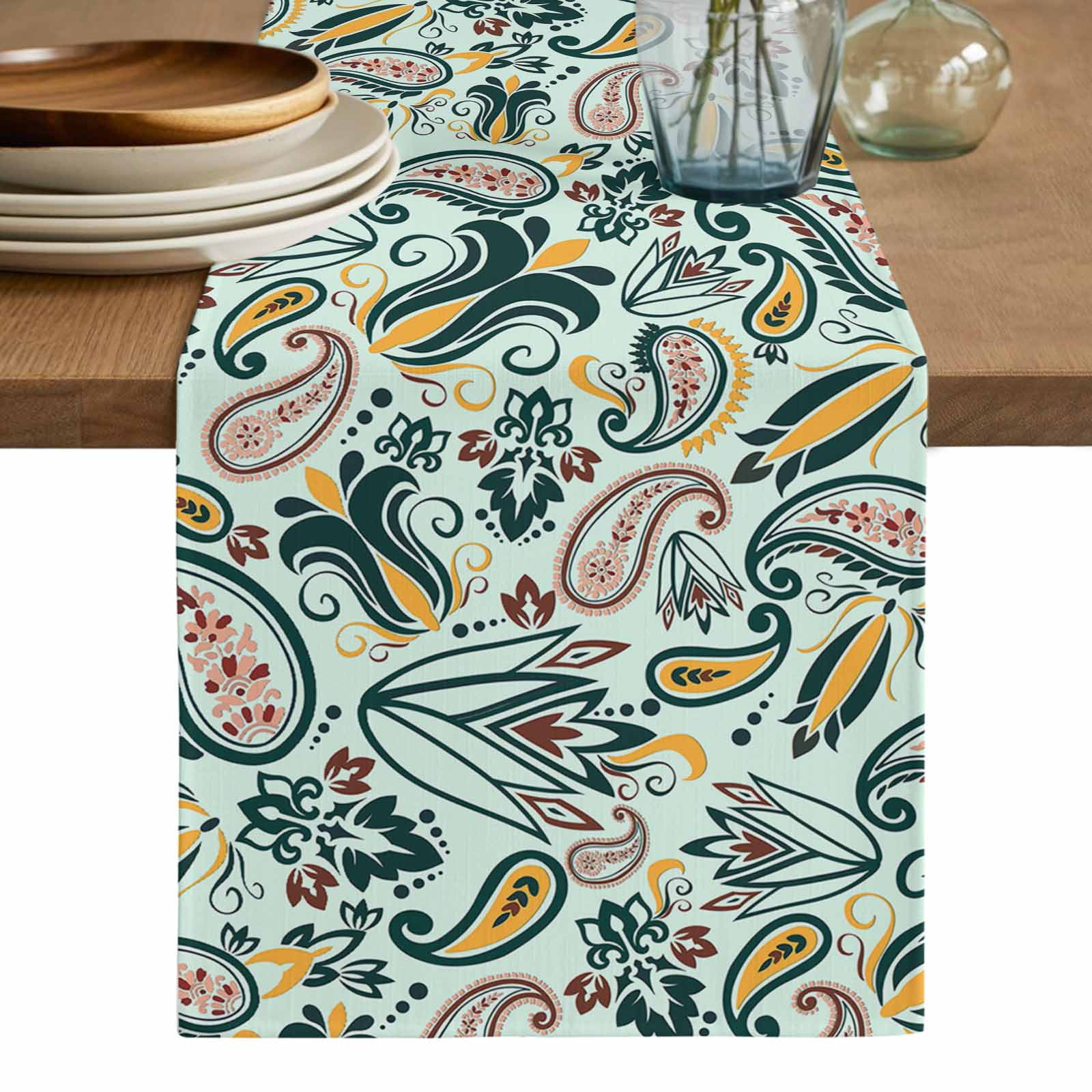 Boho Sage Green Floral Table Runner, Farmhouse Botanical Vintage ...