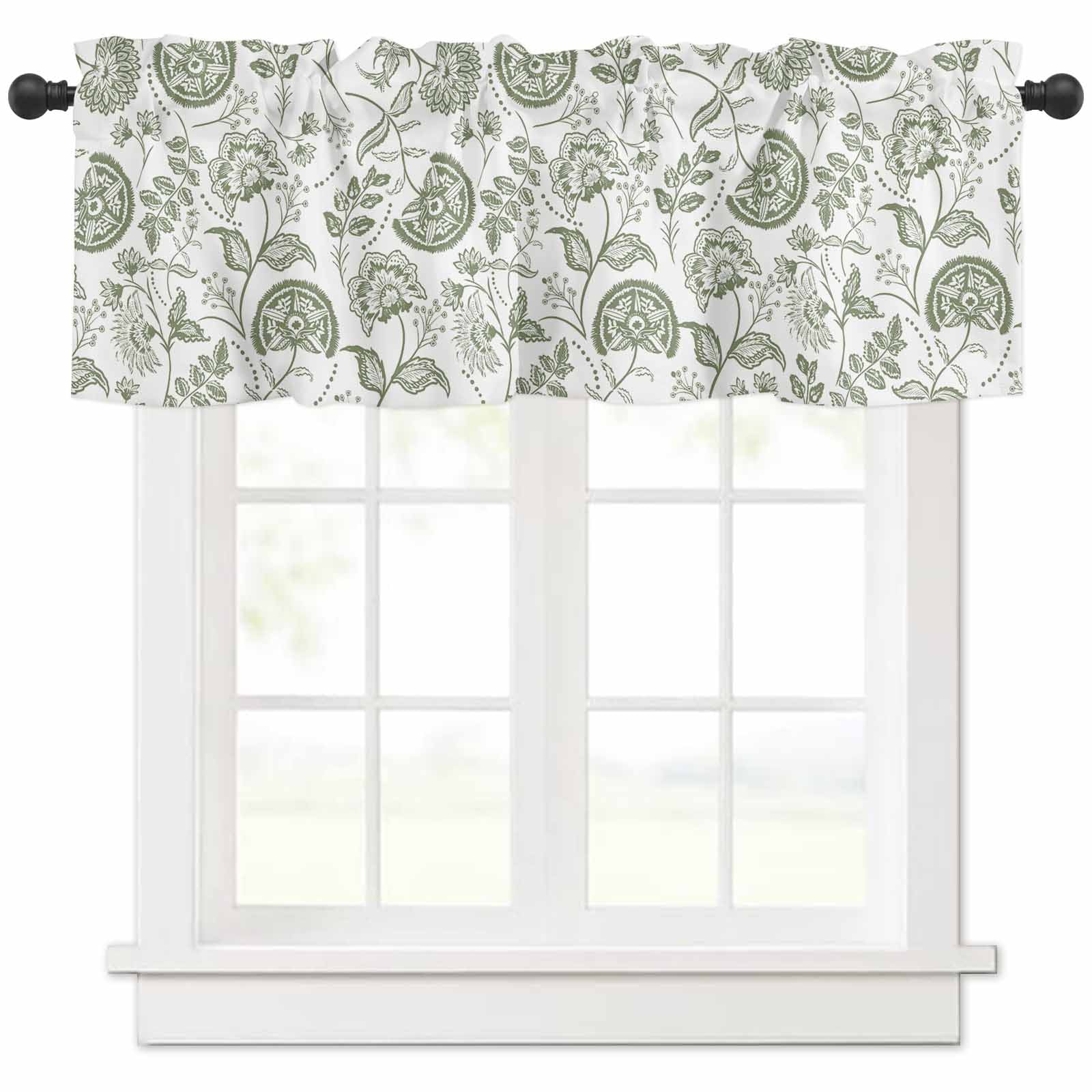Boho Sage Green Floral Valances for Windows Farmhouse Kitchen Curtains ...