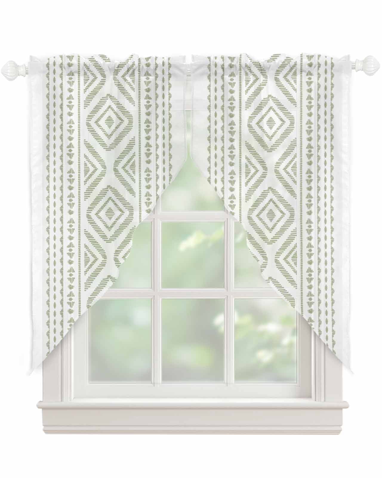 Boho Sage Green Geometric Swag Valances for Windows, Vintage ...