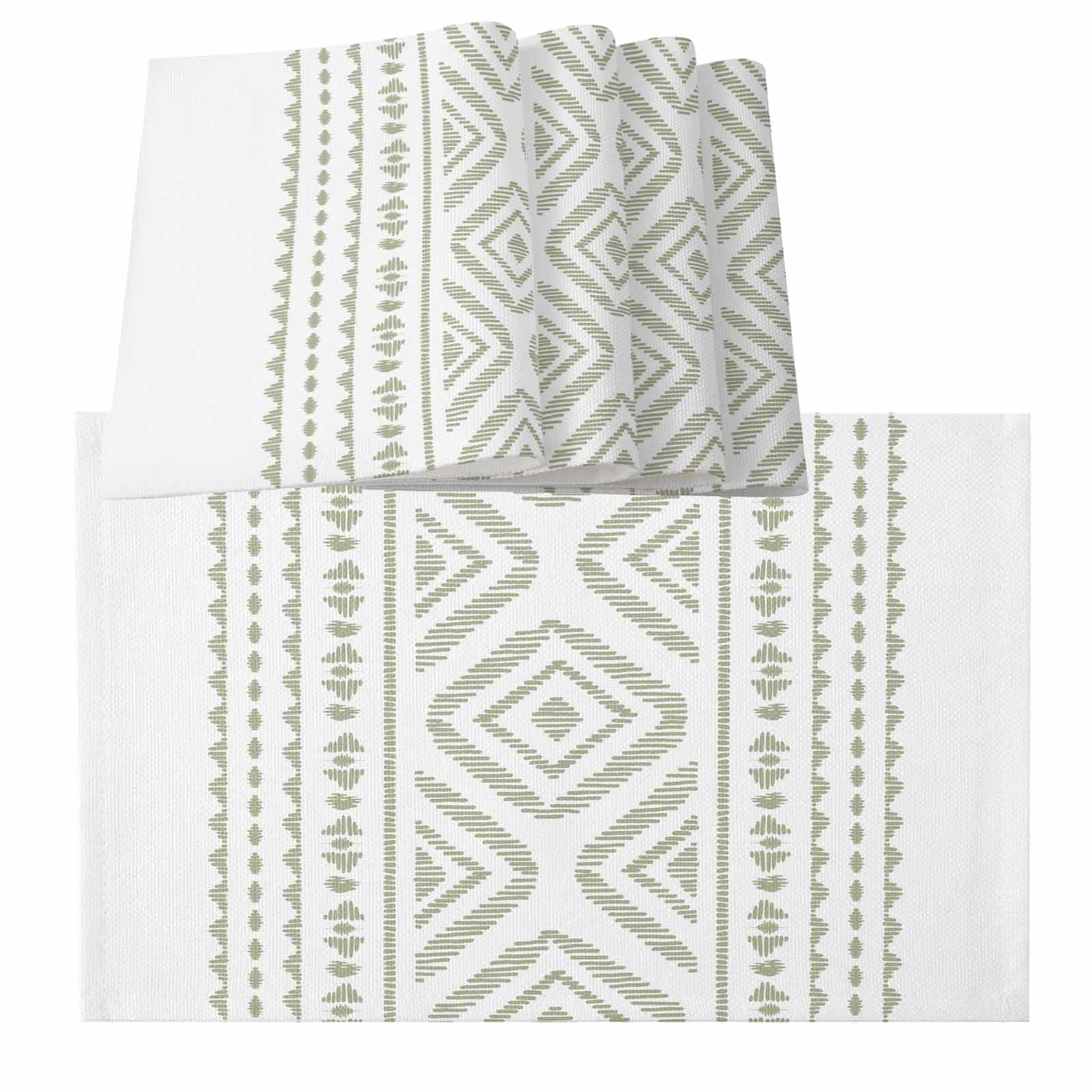 Boho Sage Green Geometric Vintage Southwestern Stripes Burlap Kitchen ...