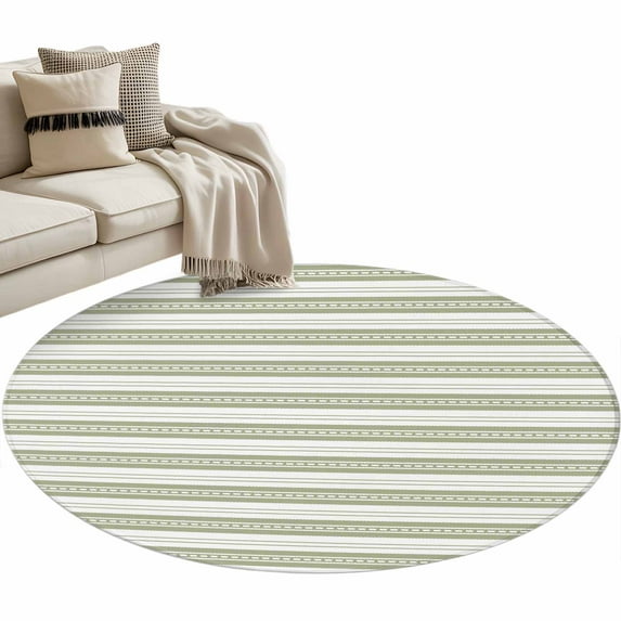 Boho Sage Green Stripe 3ft Area Rug, Abstract Geometric White ...