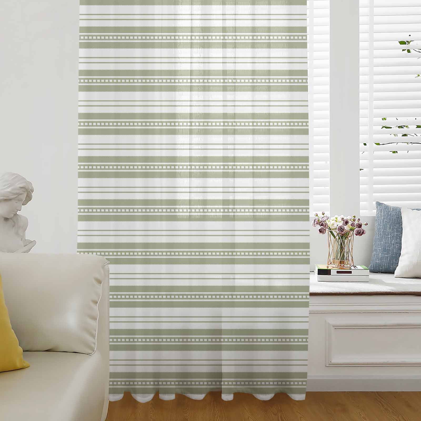 Boho Sage Green Stripe Window Curtain 96 Inches Long,Abstract Geometric ...