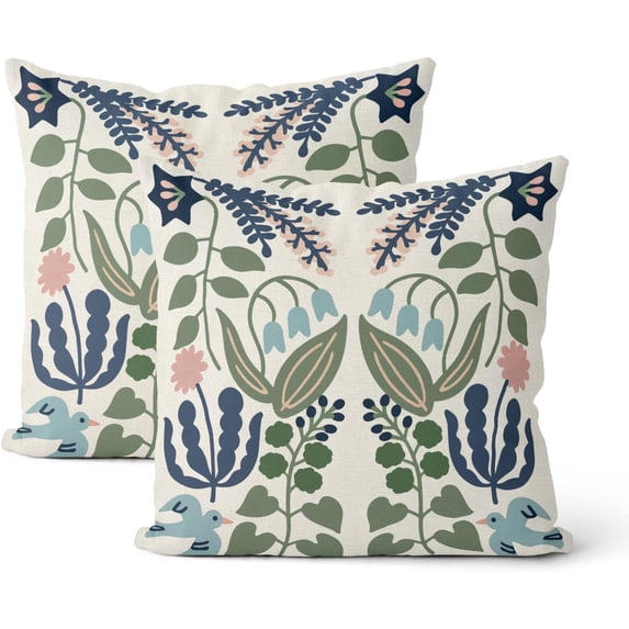 Boho Sage Green Throw Pillow Covers 18x18 Inch 2 Pcs Navy Blue Vintage ...