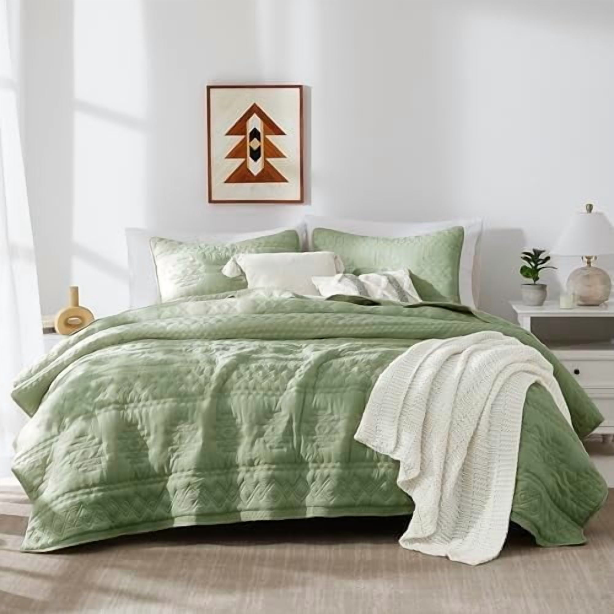Boho Sage Green Twin Quit Size Bedding Sets with 1 Pillow Sham ...
