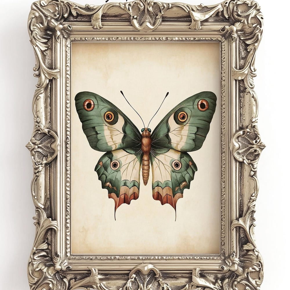 Boho Sage Green Vintage Butterfly Print, Moody Moth Wall Decor ...