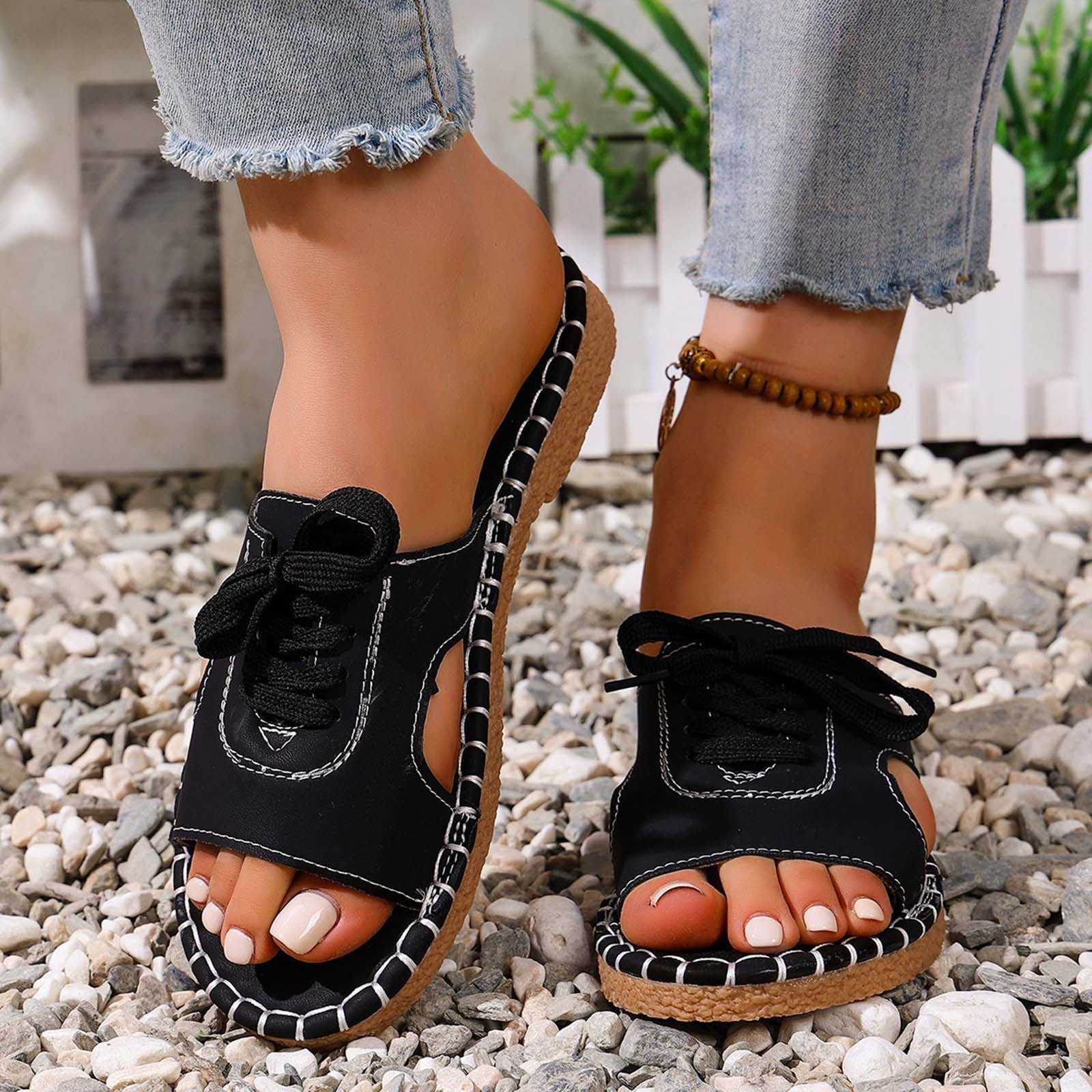 Boho Sandals for Women 2025 Cozy Suede Flat Slides Clearance Wide Width ...