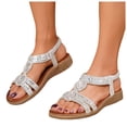 Boho Sandals for Women 2026 Trendy Rhinestone Open Toe Slip on Beach ...