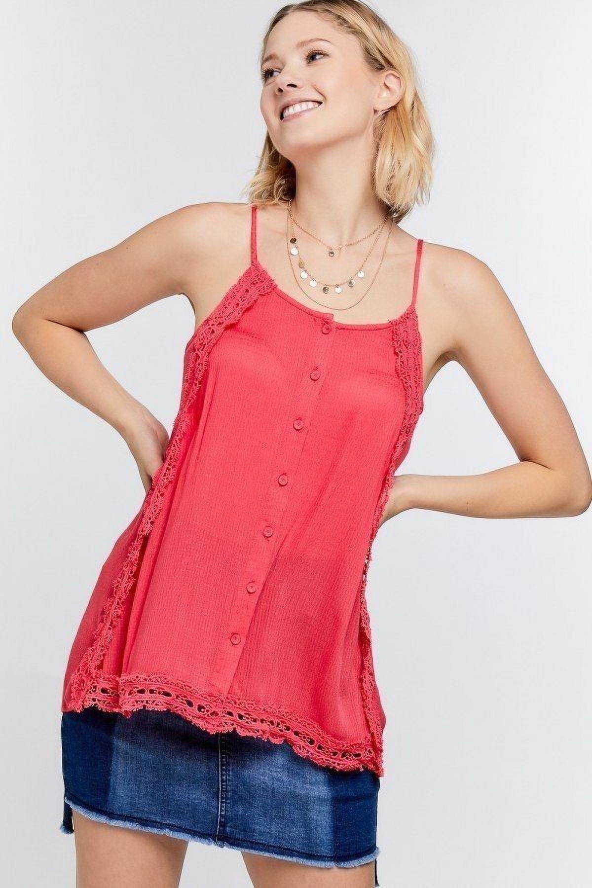 CCWHOLESALESCLOTHINGS Boho Scallop Lace Trim Detailed Button Down Solid ...