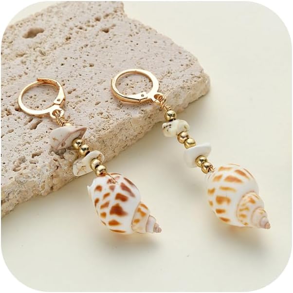 Boho Sea Shell Top Hoop Earrings for Women,Dainty Retro Seashell Conch Starfish Dangle Drop ...