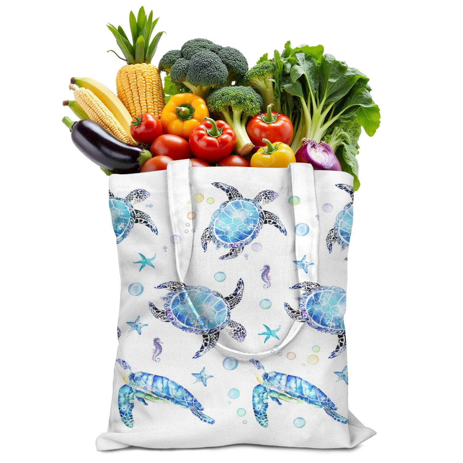 Boho Sea Turtle Canvas Tote Bag – Watercolor Hawaiian Ocean Turtle with ...