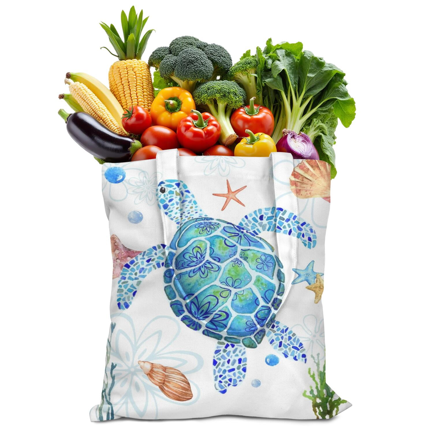 Boho Sea Turtle Canvas Tote Bag – Watercolor Hawaiian Ocean Turtle with ...