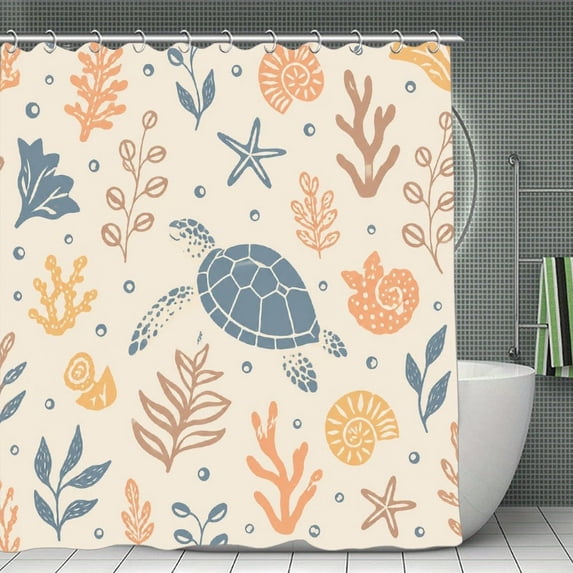 Boho Sea Turtle Coral Print Shower Curtain,Cloth Fabric Waterproof ...