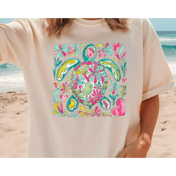 Boho Sea Turtle Graphic Tee: Coastal Cotton T-Shirt - Walmart.com