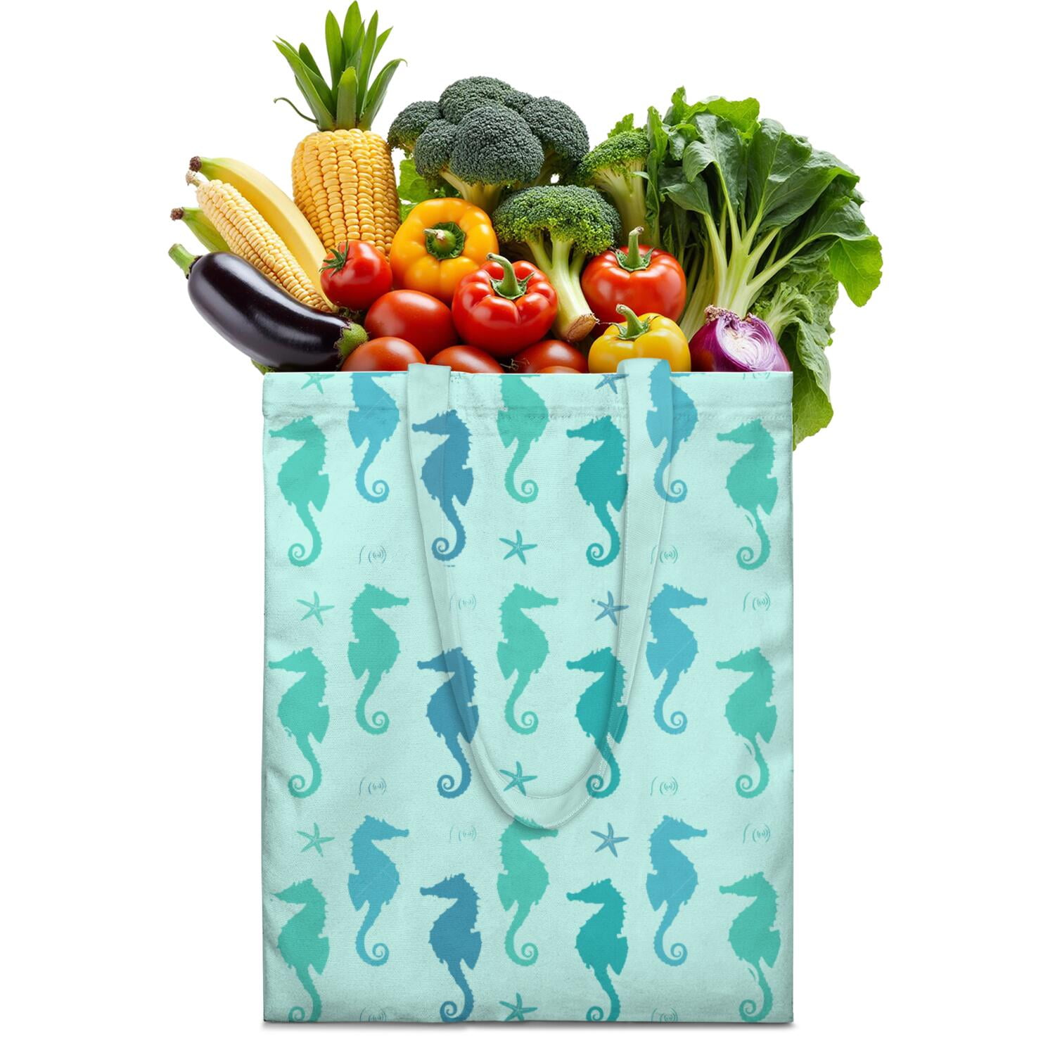 Boho Seahorse Canvas Tote Bag – Watercolor Ocean-Inspired Coastal ...
