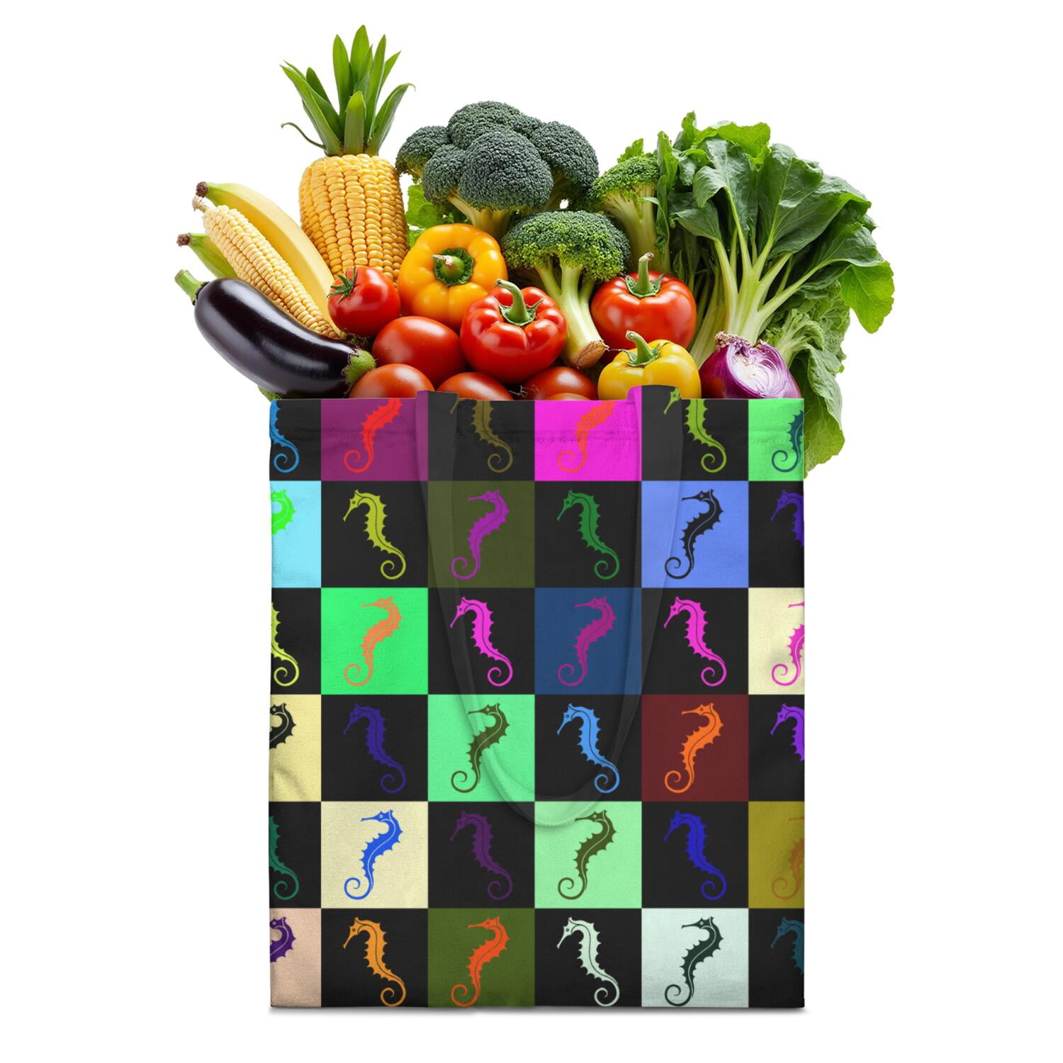 Boho Seahorse Canvas Tote Bag – Watercolor Ocean-Inspired Coastal ...