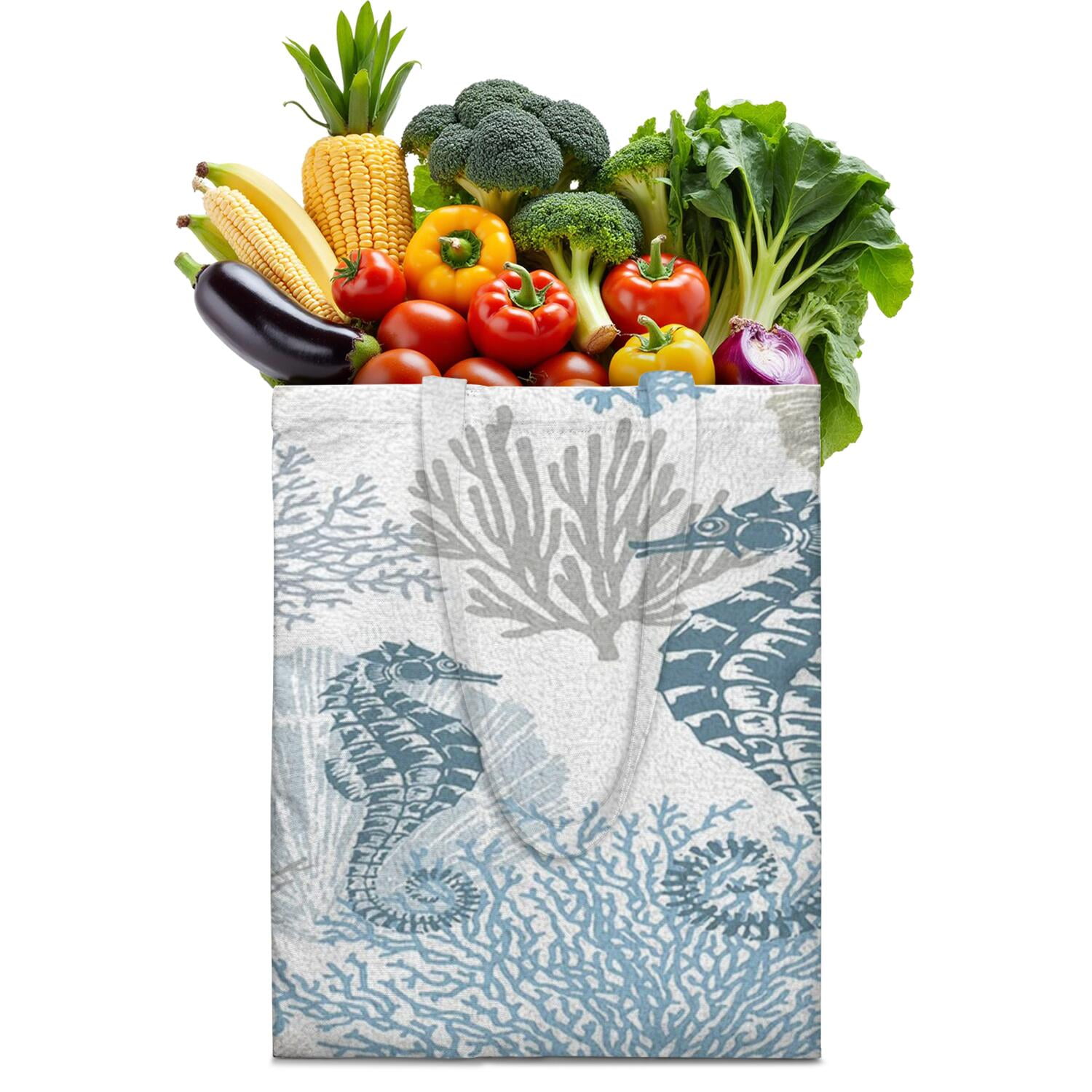 Boho Seahorse Canvas Tote Bag – Watercolor Ocean-Inspired Coastal ...