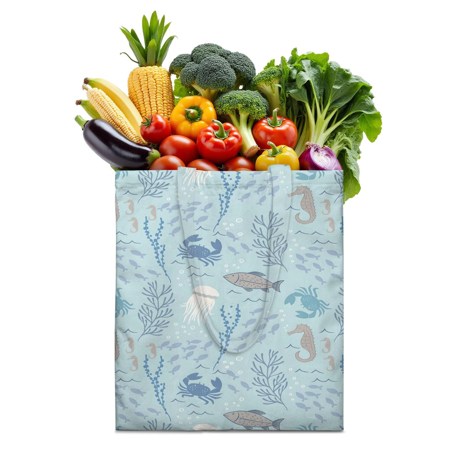 Boho Seahorse Canvas Tote Bag – Watercolor Ocean-Inspired Coastal ...