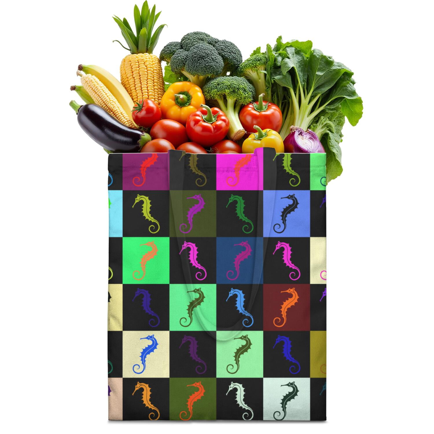 Boho Seahorse Canvas Tote Bag – Watercolor Ocean-Inspired Coastal ...