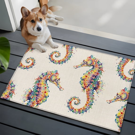 Boho Seahorses Small Area Rugs 2x3 Watercolor Colorful Dots Coastal ...