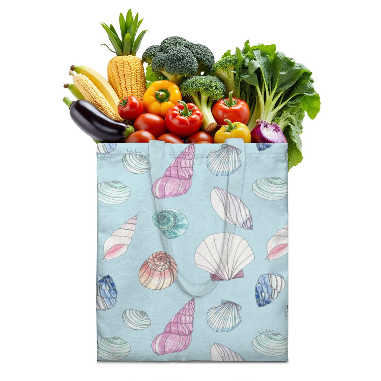 Boho Seashell Canvas Tote Bag – Watercolor Ocean Shell and Coral Reef ...