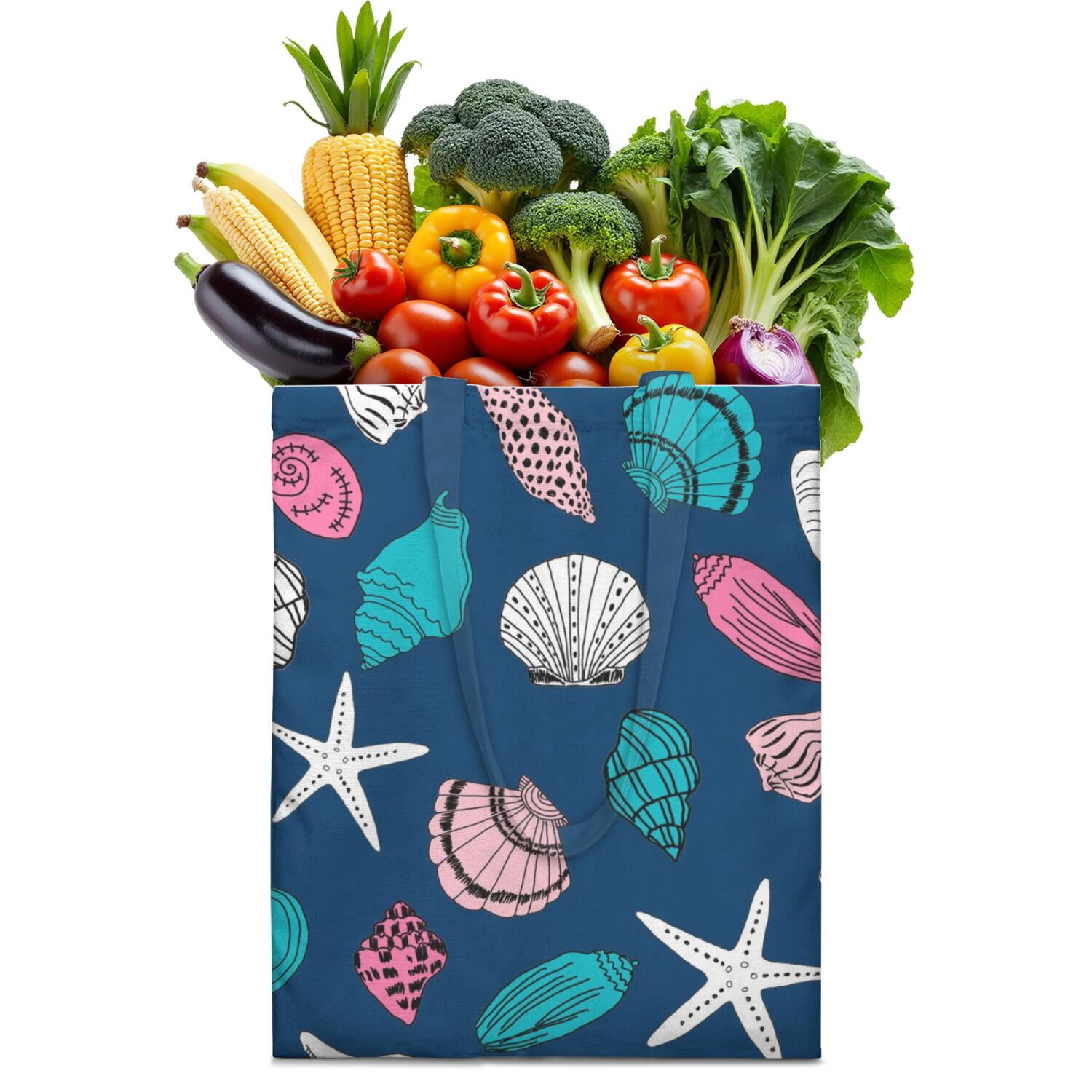Boho Seashell Canvas Tote Bag – Watercolor Ocean Shell and Coral Reef ...