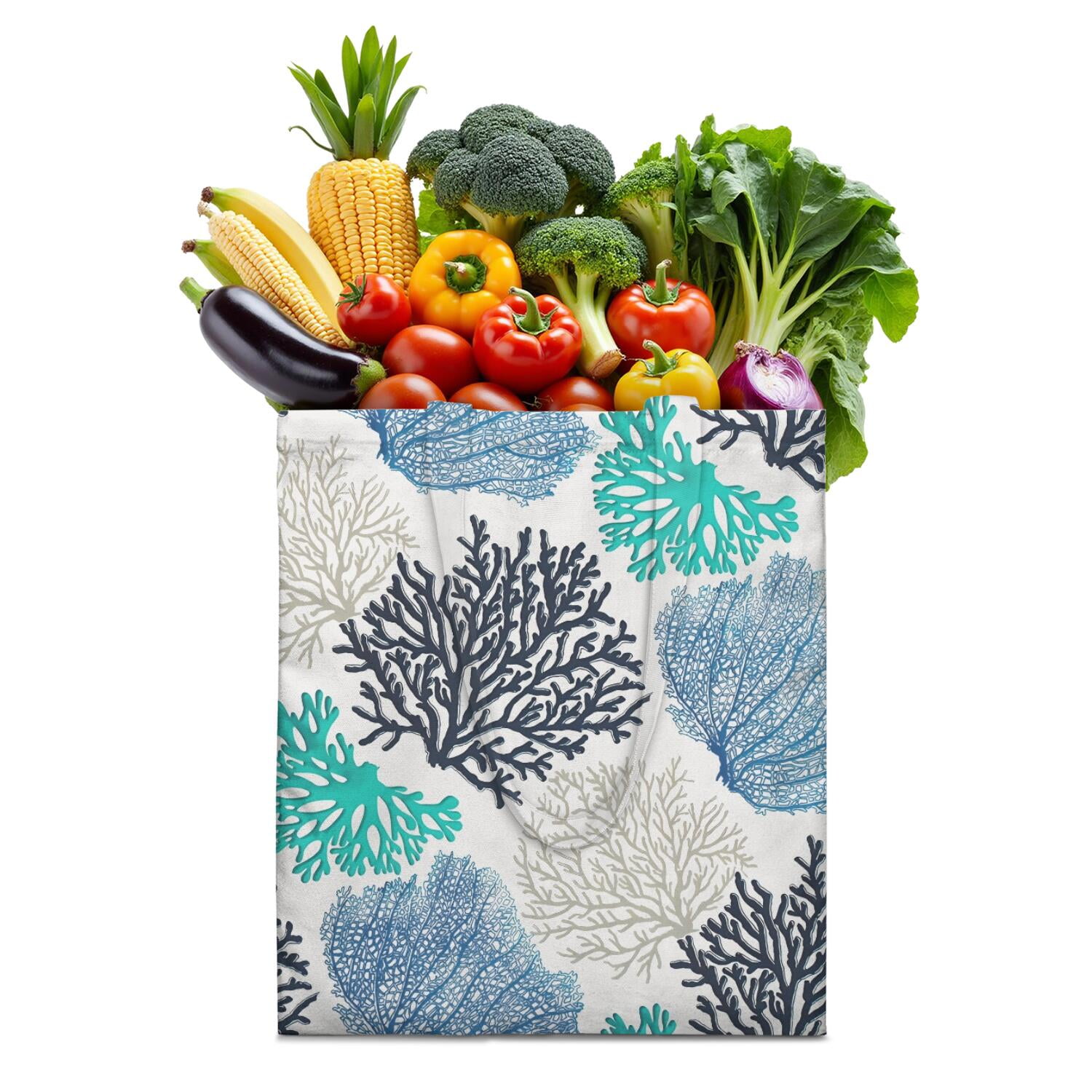 Boho Seashell Canvas Tote Bag – Watercolor Ocean Shell and Coral Reef ...