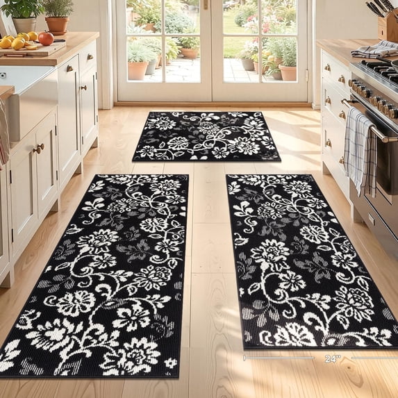 Boho Sets of 3, Non Slip High-Low Textured Kitchen Mats for Floor with ...