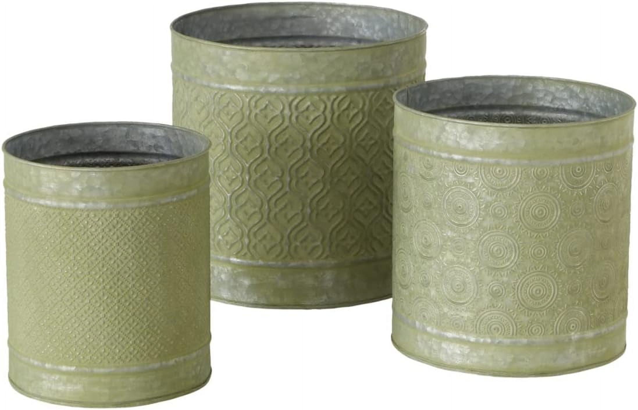 Boho Shabby Style Round Planters, Set of 3, Embossed Mandala Daisy ...