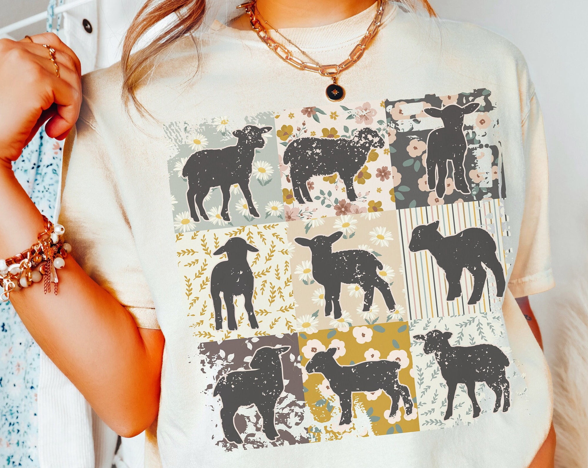Boho Sheep Shirt Retro Floral Farm Girls Sheep Tee Cottagecore ...