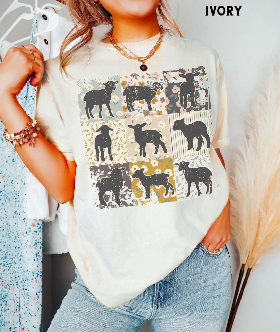 Boho Sheep Shirt Retro Floral Farm Girls Sheep Tee, Cottagecore ...