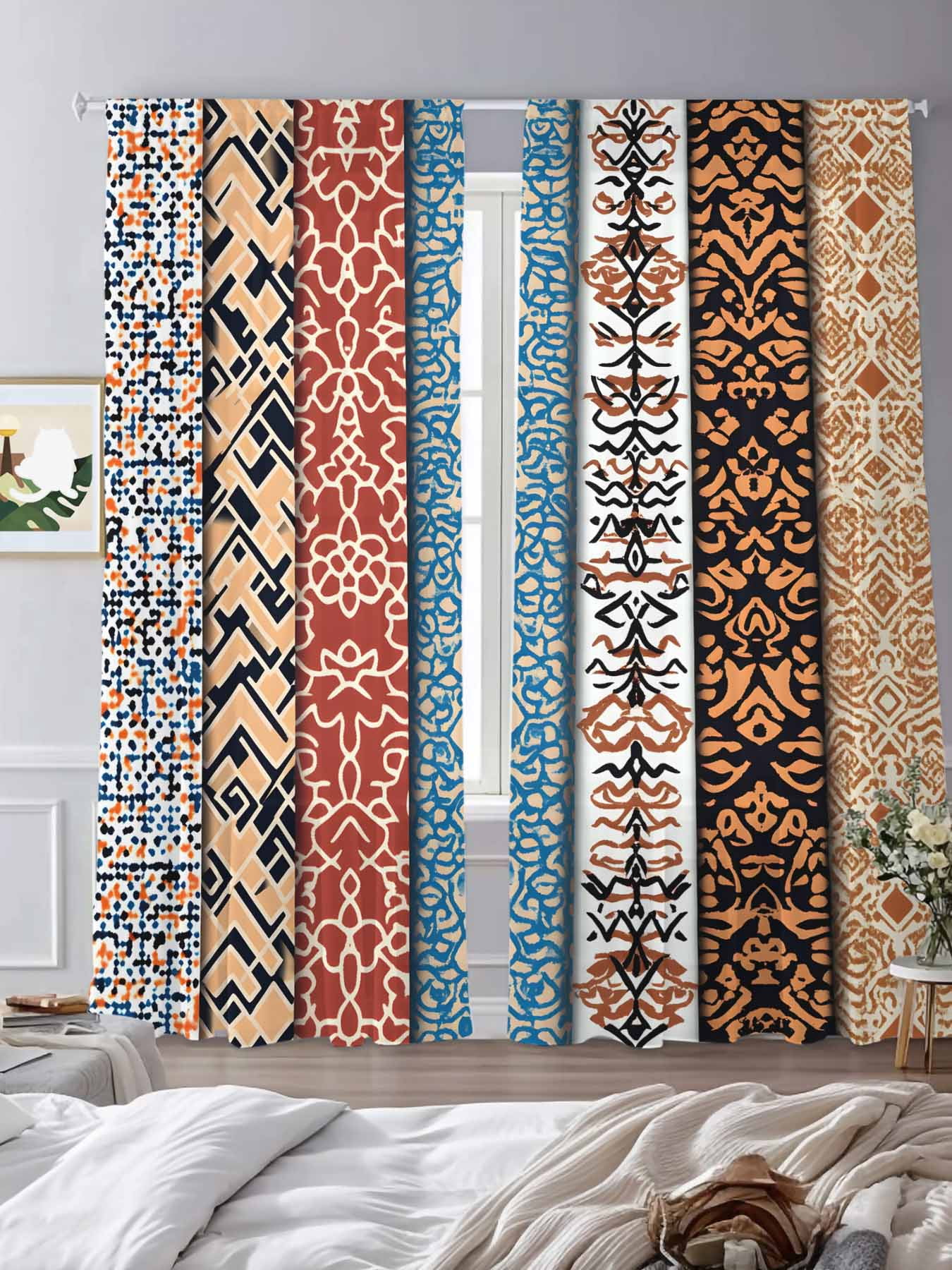 Boho Sheer Curtains 108 Inches Long 2 Panels, Semi Sheer Rod Pocket ...