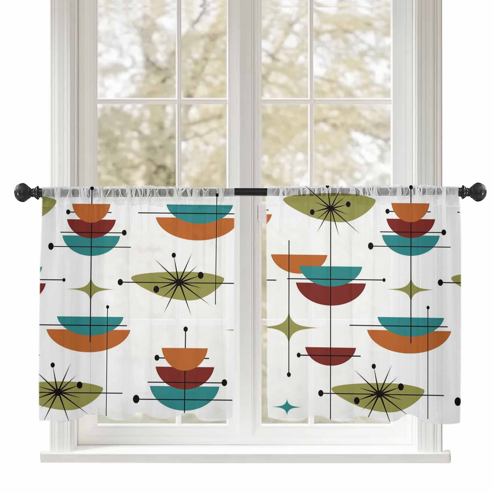 Boho Sheer Curtains 45 inches Long, Abstract Art Orange Duck Green ...