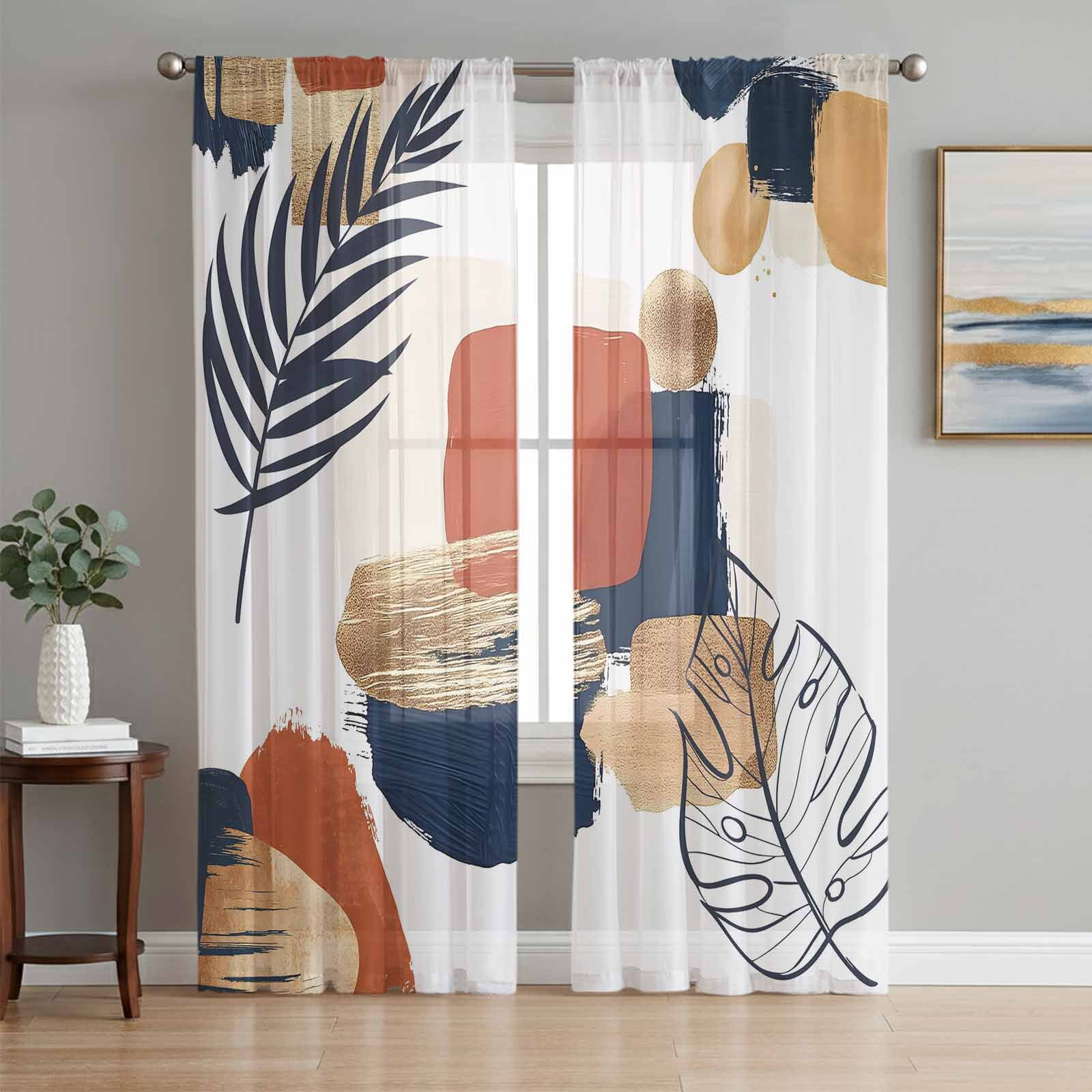 Boho Sheer Curtains 63 Inch Length 2 Panels for Living Room, Middle ...