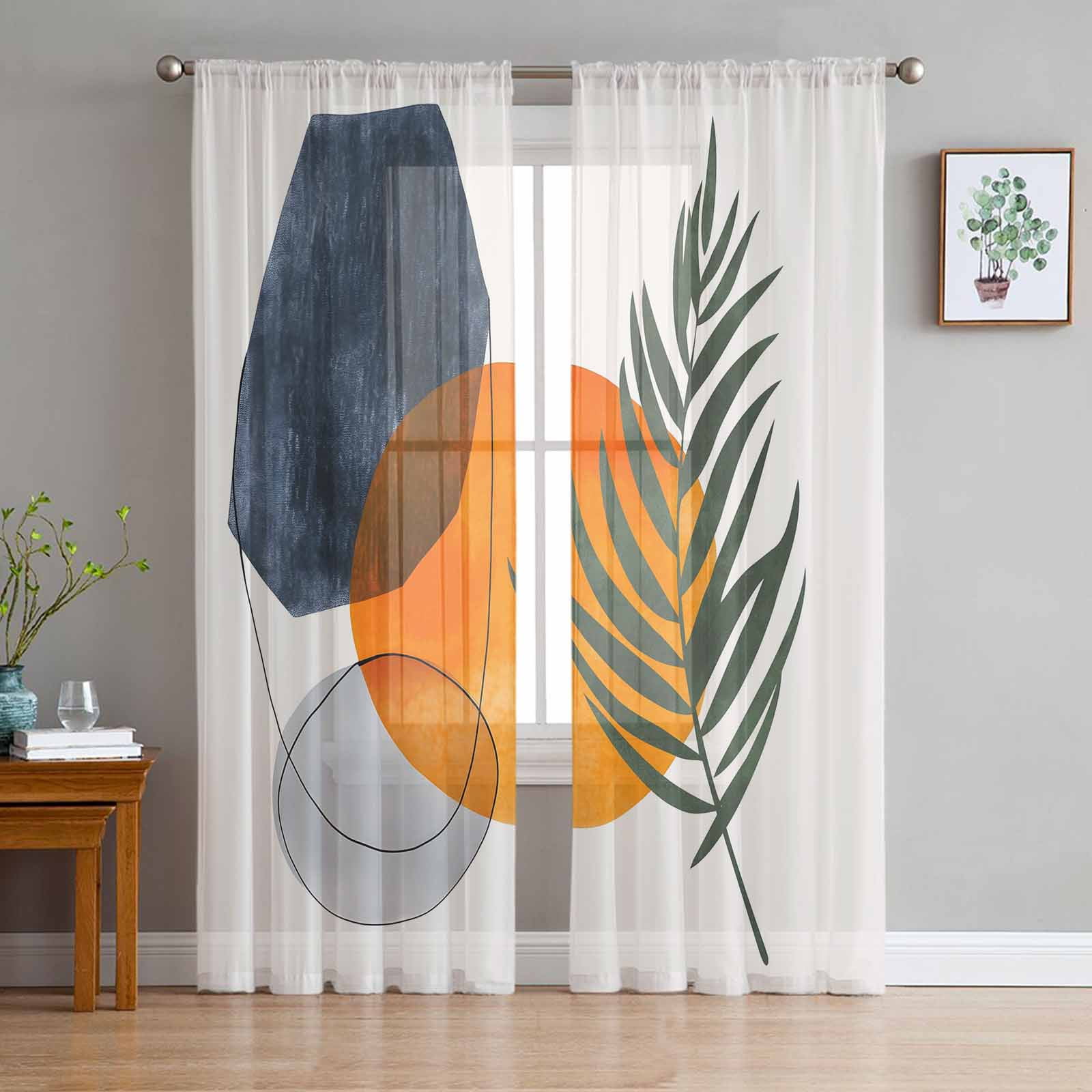 Boho Sheer Curtains 63 Inches Length 2 Panels Set, Window Sheer ...