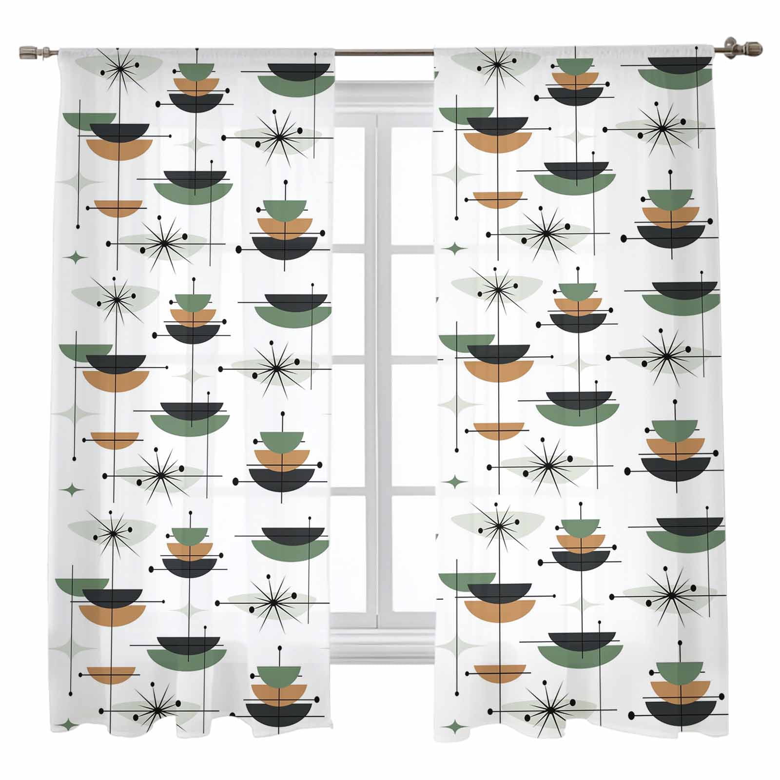 Boho Sheer Curtains 72 inches Long, Abstract Art Sage Blue Brown Color ...