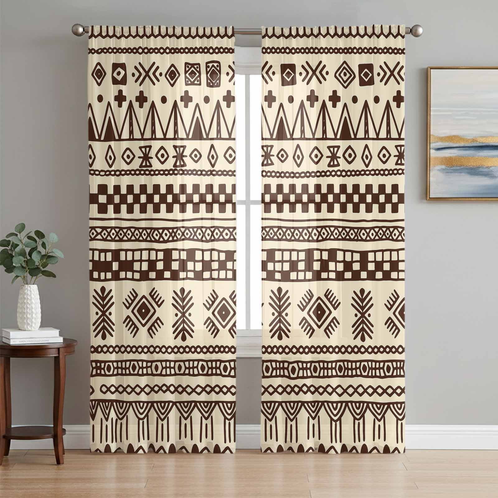 Boho Sheer Curtains 84 Inch Length 2 Panels Set, Beige Brown ...