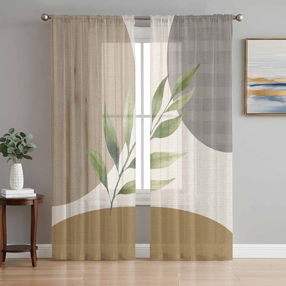Boho Sheer Curtains 84 Inch Length 2 Panels Set, Modern Art Leaves ...