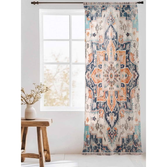 Boho Sheer Curtains 84 Inch Long 1 Panel Vintage Medallion Damask ...