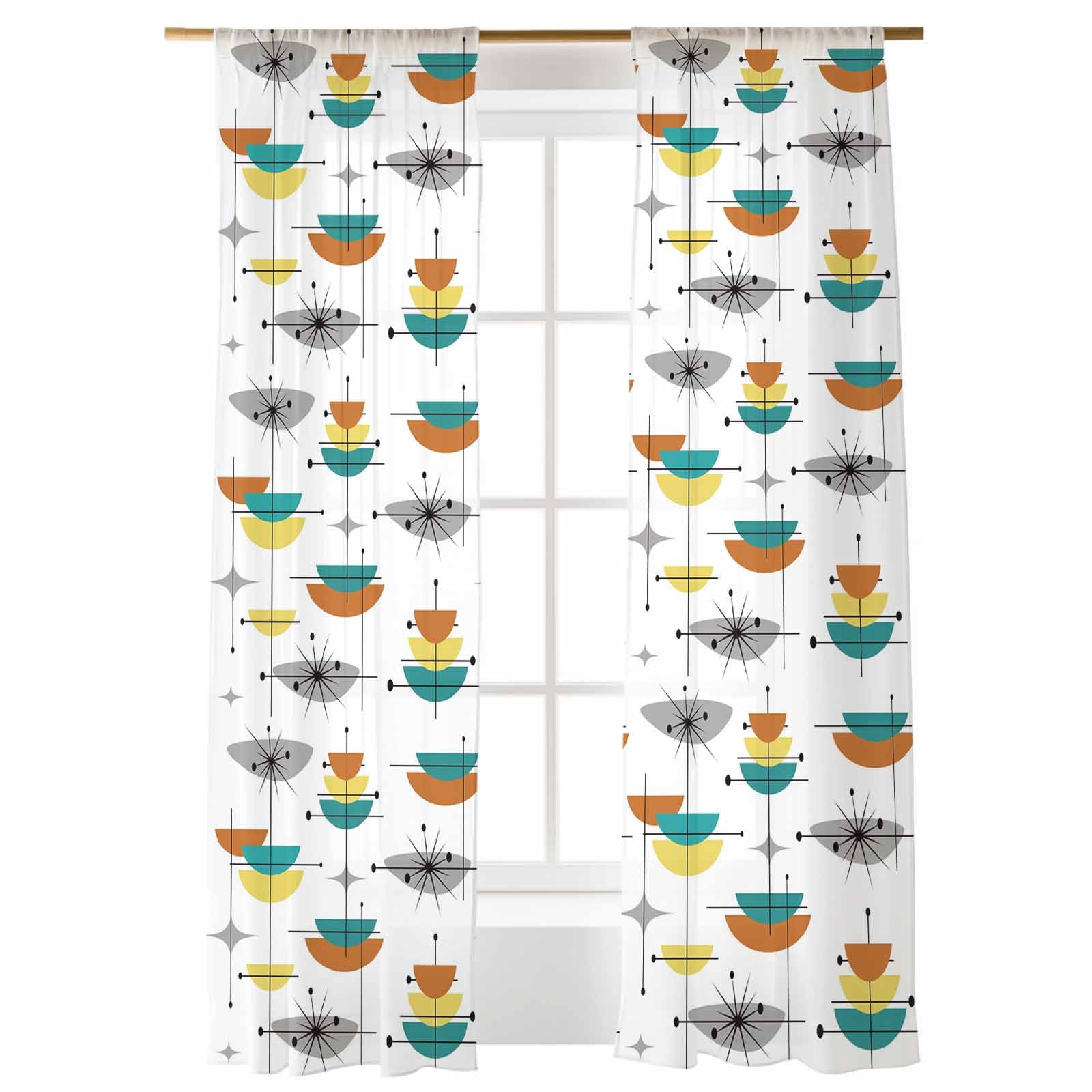 Boho Sheer Curtains 84 inches Long, Abstract Art Turquoise Orange ...