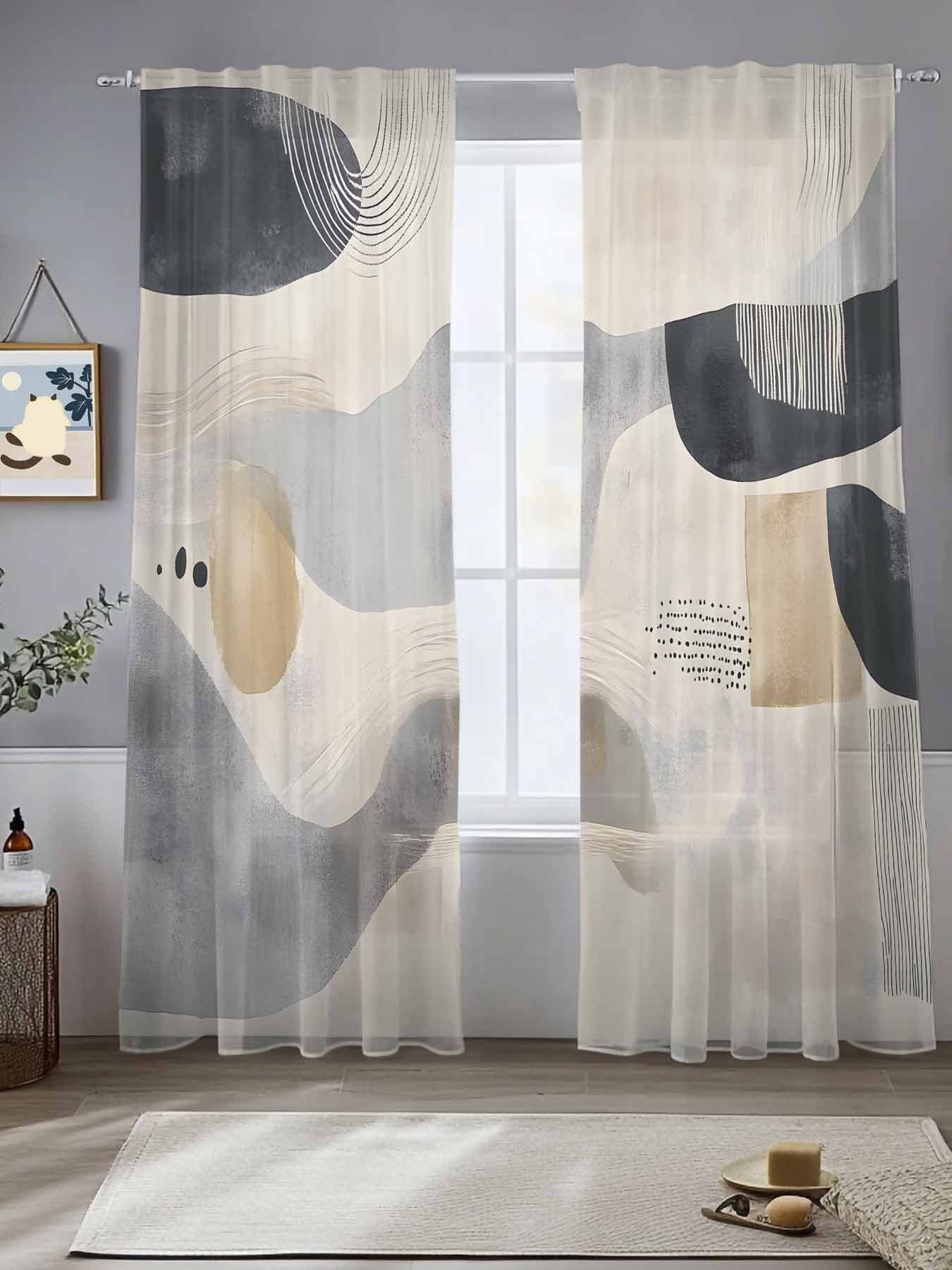 Boho Sheer Curtains for Living Room Bedroom Abstract Geometric Lines ...